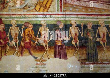 Death dance, frescoes from 1490 by Johannes from Kastav, church of the Holy Trinity, Hrastovlje ...