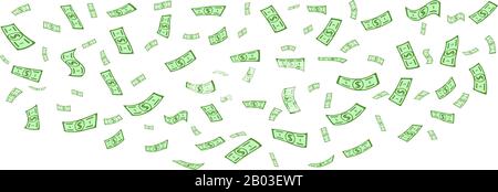 Money rain flat cartoon Seamless pattern. Green paper notes and gold ...