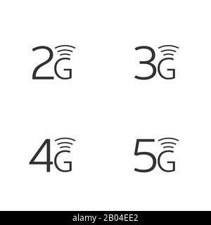 Wireless signal icon set. 2g 3g 4g 5g mobile communication technology ...