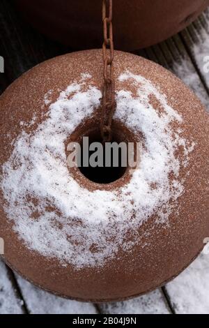 Old rusty metal ships buoy and chain with snow Stock Photo - Alamy