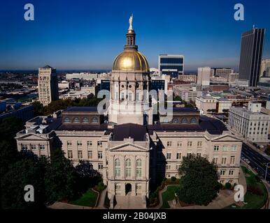 Aerial of the Georgia State Capitol building in Atlanta, Georgia. he ...