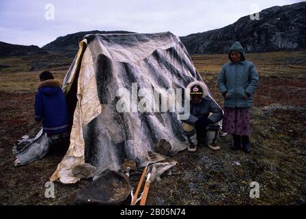 eskimo summer tent skin seal hide leather family arctic inuit Esquimaux ...