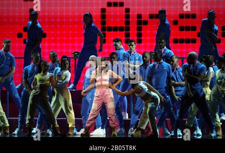 Mabel performing on stage at the Brit Awards 2020 at the O2 Arena ...