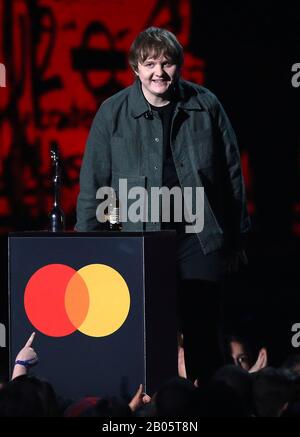 Lewis Capaldi on stage at the Brit Awards 2020, at the O2 Arena, London ...