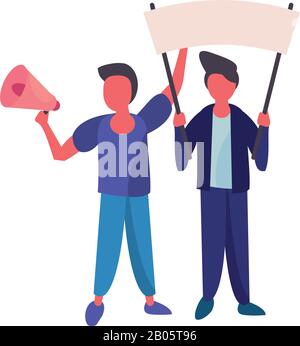 activists men with protest banner and megaphone Stock Vector Image ...