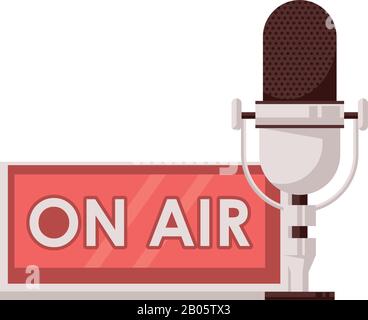 Podcast design. Microphone on a light background pattern.Vector ...