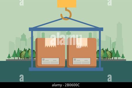crane hook lifting boxes cartons Stock Vector Image & Art - Alamy