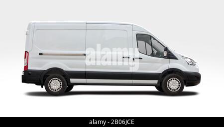 White van side view isolated on white background Stock Photo - Alamy
