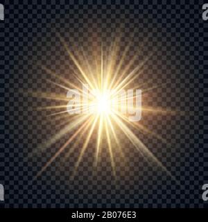 Realistic sun rays. Yellow sun ray glow abstract shine light effect ...