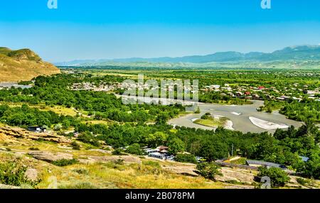 Famous georgian sightseeing - Aerial view to Ananuri castle complex on ...