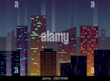 House at night, building with glowing windows in the dark, cartoon ...