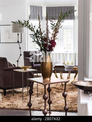 Interior of stylish living room with modern electric fan Stock Photo ...