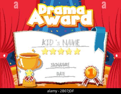 Certificate template for drama award with kids on stage background ...