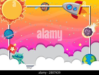 Frame template design with many planets in background illustration ...