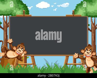 Border template design with cute monkeys on island illustration Stock ...