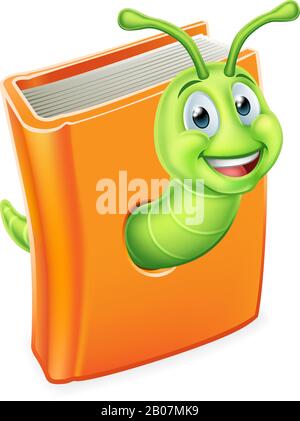 Cartoon funny bookworm character eating book, vector worm in glasses ...