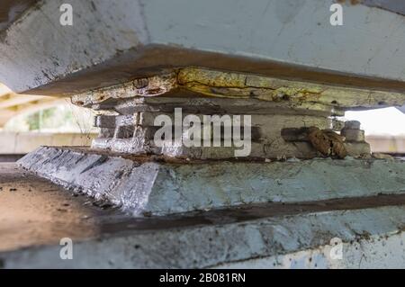 Support bearings on a concrete road bridge, showing probably stress ...