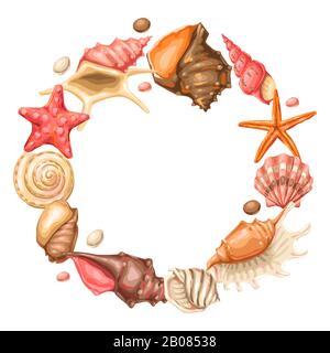 Frame with seashells. Tropical underwater mollusk shells illustration ...