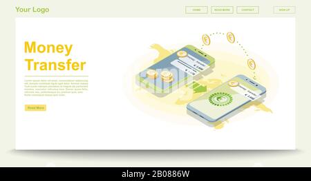 Global money transfer web page vector template with isometric il Stock ...