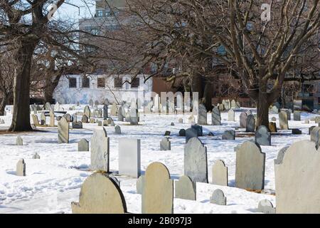 United States, Massachusetts, Salem, the burying point 1637 cemetery ...