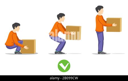 Correct posture to lift a heavy object, Men lifting object Stock Vector ...