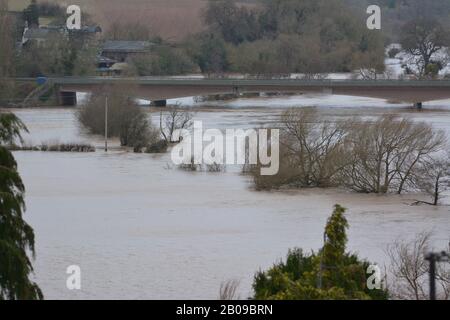 River Wye burst its banks at Ross-on-Wye Herefordshire UK with water ...