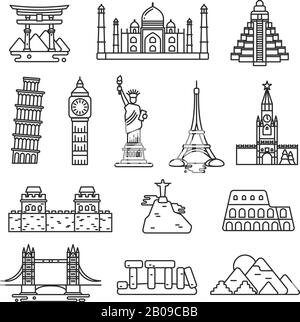 World famous landmarks set of eiffel tower statue of liberty taj mahal ...