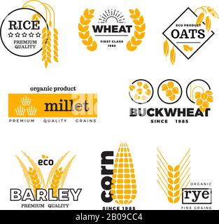 Agriculture logo set with cereal grains and industrial gears ...