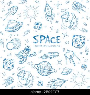 Doodle cartoon set of SPACE theme objects and symbols Stock Vector ...