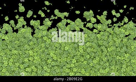 Green clover covering the screen on black background. 3D rendering ...