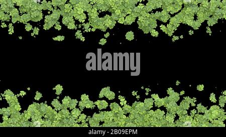 Green clover covering the screen on black background. 3D rendering ...