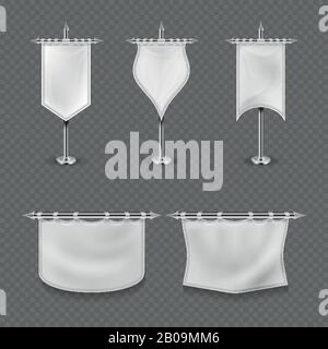 Medieval flags and banners, royal vector fabric of red and chequered ...