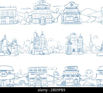 Storefront line design. Hand drawn shop line art vector illustration ...