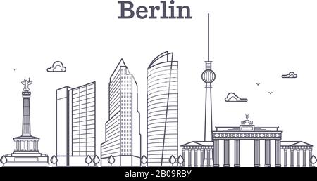 Outline Berlin Germany City Skyline with Blue Buildings and Copy Space ...