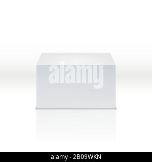 3D realistic white pedestal rectangular box studio room with light ...