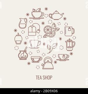 Tea cup. Outline vector illustration isolated on white background Stock ...