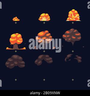 Vector explosion, war game blast fx animation frames sprite. Effect ...