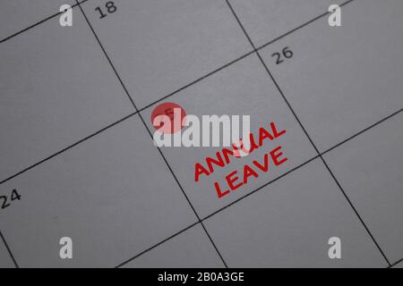 Annual Leave write on calendar. Date 8. Reminder or Schedule Concepts ...