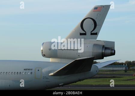 The number 1 engine (a Pratt & Whitney JT9D) on the port wing of N974VV ...
