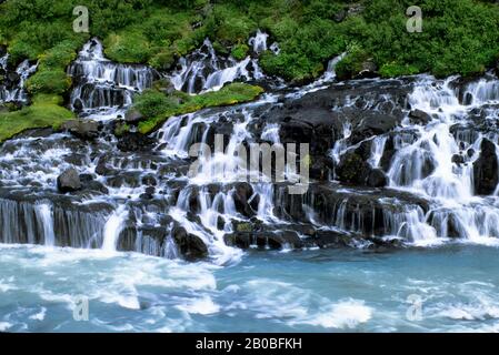 Iceland, Northwestern Interior, Hraunfossar, Lava Waterfall, Detail ...