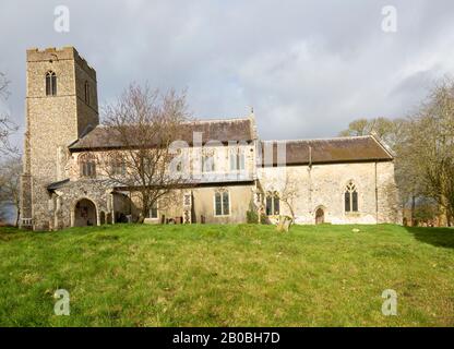 Village parish church Heveningham, Suffolk, England, UK old engraving ...