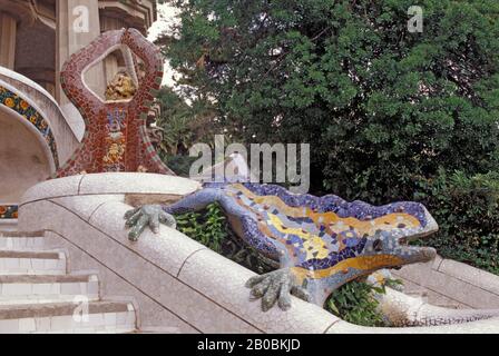 The Dragon Stairway. Park Guell by Antoni Gaudi architect. Barcelona ...