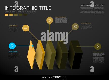 Vector Infographic vertical layers template with five levels for material structure - color side ...