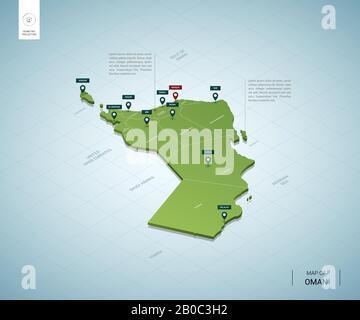 Oman map. Country poster with regions. Old grunge texture. Shape of ...