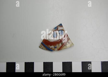 Glass shard of transparent glass, decorated with blue and red., Shard ...