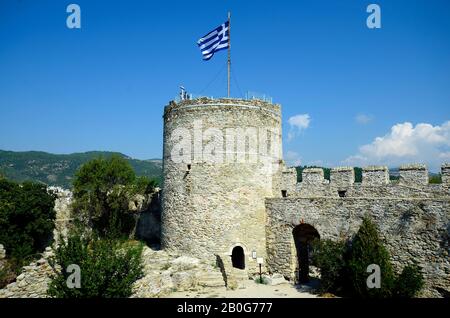 Kavala, Greece - September 13, 2014: Cityscape with medieval aqueduct ...