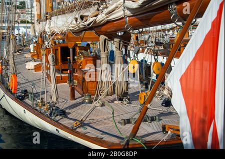 rudder and command post of an ancient sailing ship moored waiting to ...