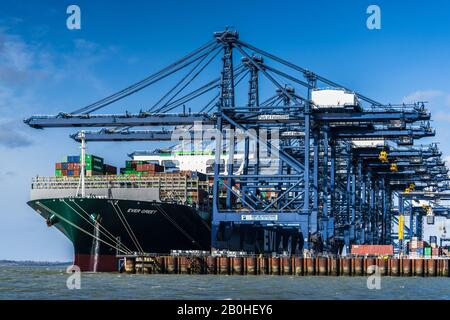 Ultra large container vessel (ULCV) at sea - Aerial image Stock Photo ...