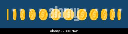 Gold 3d coin turn around different position set for game or apps ...