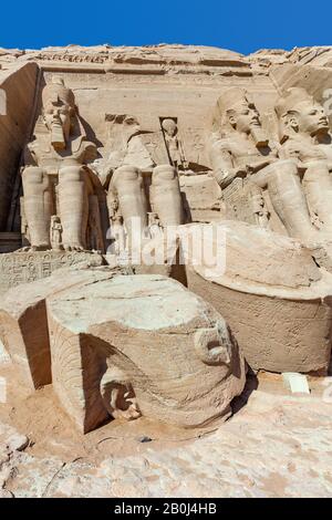 The fallen head of Ramses II at Abu Simbel, dislodged during an ...